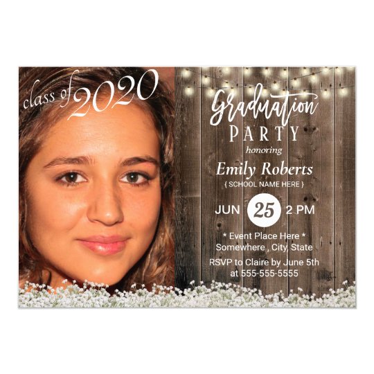 Photo Graduation Rustic Baby's Breath Floral Invitation | Zazzle.com