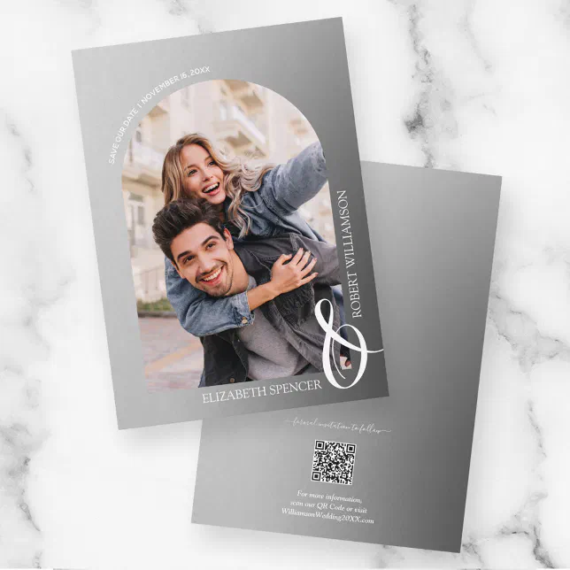 Photo Gray QR Code Wedding Save The Date | Zazzle