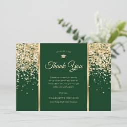 Photo Green and Gold Confetti Graduation Thank You Card | Zazzle