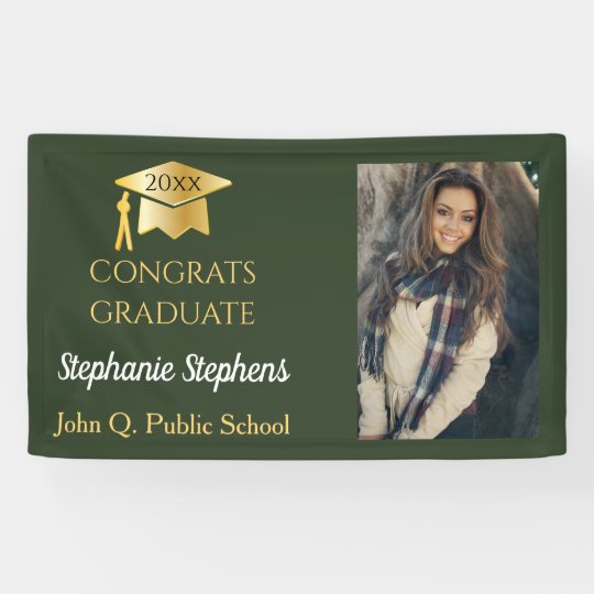 Photo Green Gold Congrats Graduate Name | School Banner | Zazzle.com