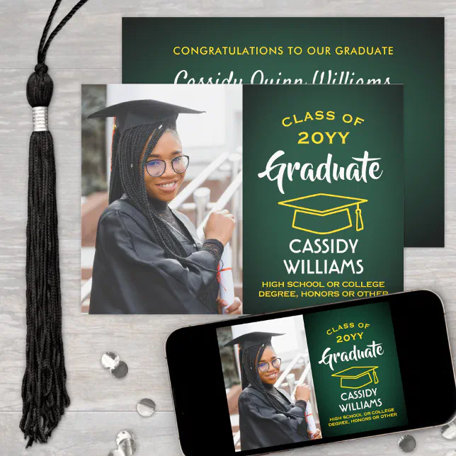 Photo Green Gold Yellow White Modern Graduation Invitation | Zazzle