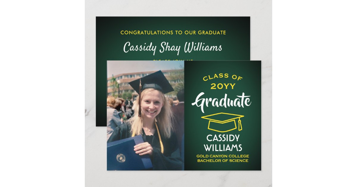 Photo Green Gold Yellow White Modern Graduation Invitation | Zazzle