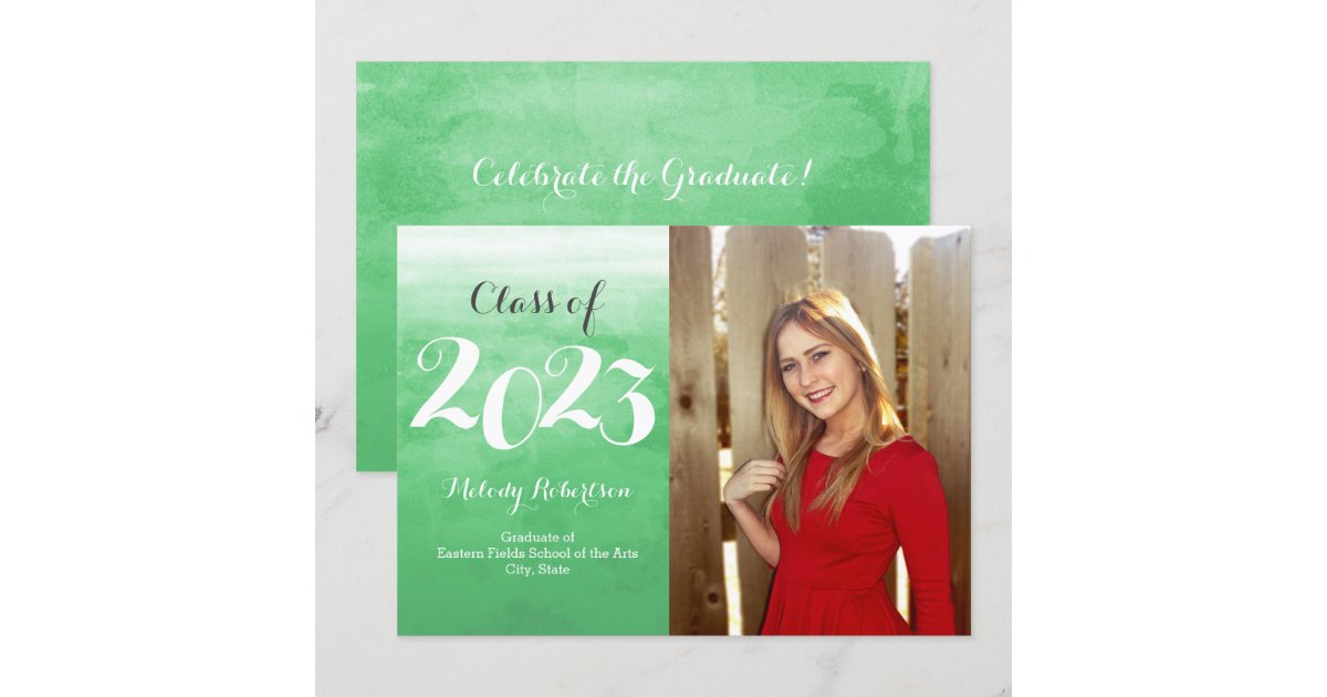 Photo Green Watercolor Class of 2019 Graduation Invitation | Zazzle