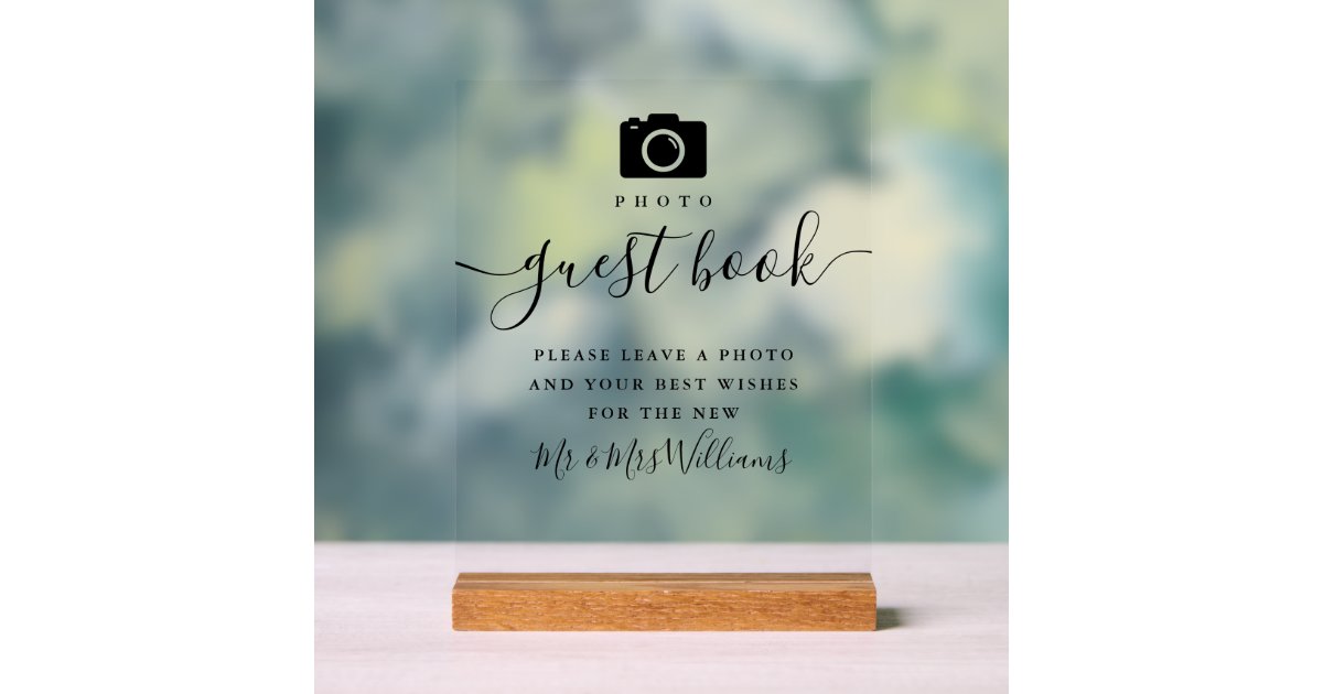 Photo Guest Book Black Signature Script Acrylic Sign | Zazzle