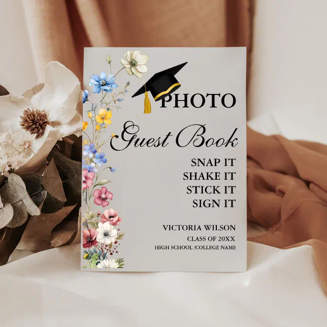 Photo Guest Book Sign, Graduation Photo Guestbook Pedestal Sign | Zazzle