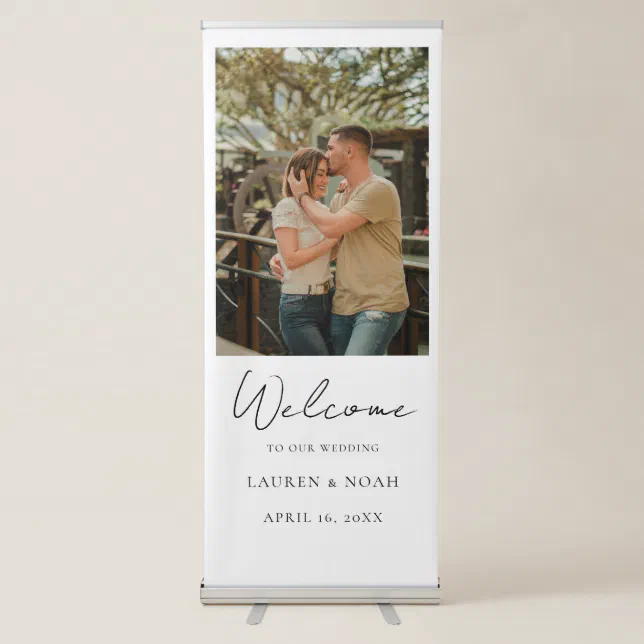 Photo Handwritten Calligraphy Welcome Wedding Retractable Banner | Zazzle