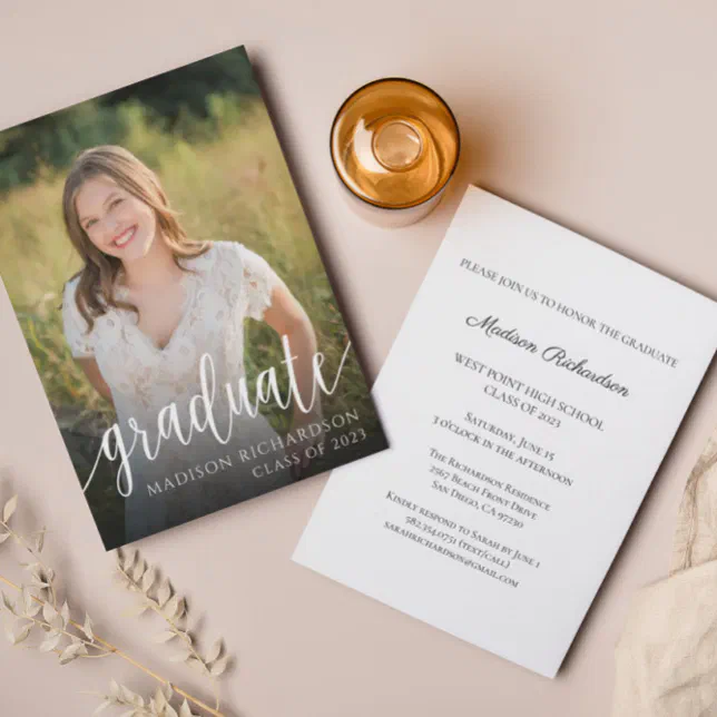 Photo Handwritten Script Graduation Party Invitation | Zazzle