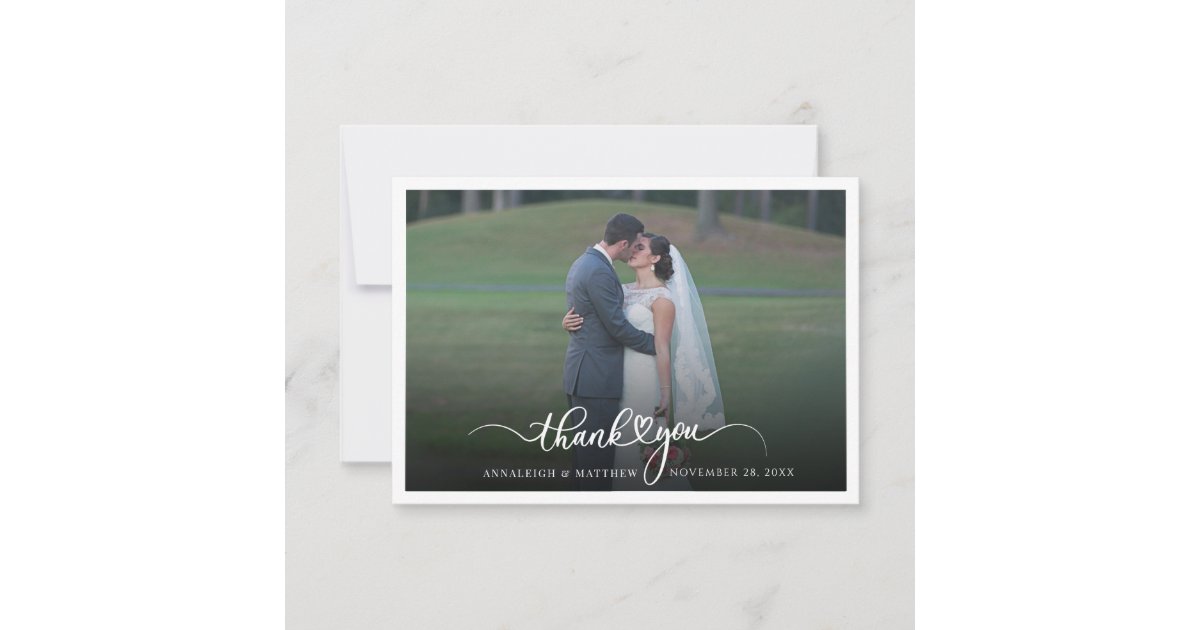 Photo Handwritten Script Wedding Thank You Card | Zazzle