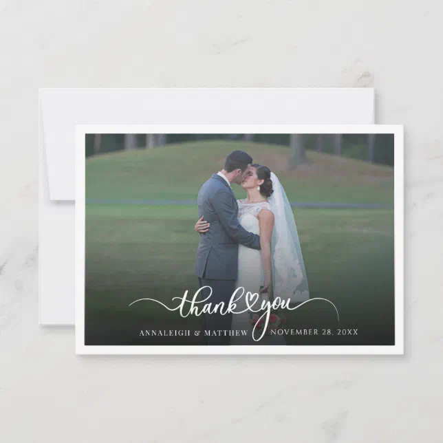 Photo Handwritten Script Wedding Thank You Card | Zazzle