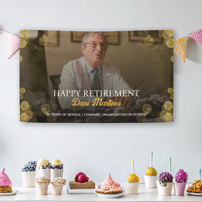 Photo Happy Retirement Party Gold Confetti Banner | Zazzle