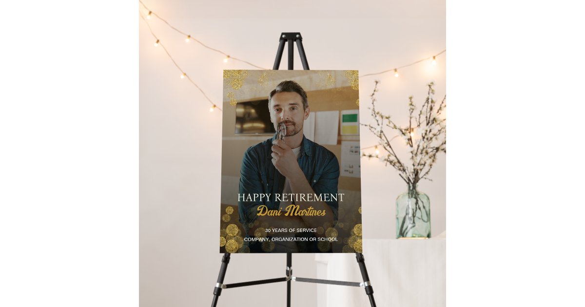 Photo Happy Retirement Party Gold Confetti Foam Board | Zazzle