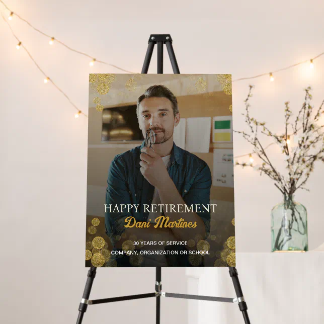 Photo Happy Retirement Party Gold Confetti Foam Board | Zazzle