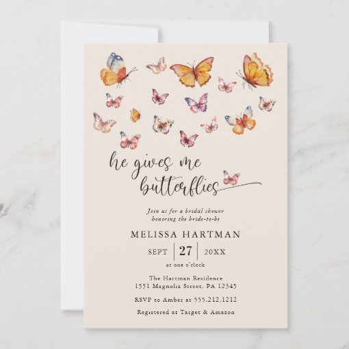 Photo He Gives Me Butterflies Bridal Shower Invitation | Zazzle