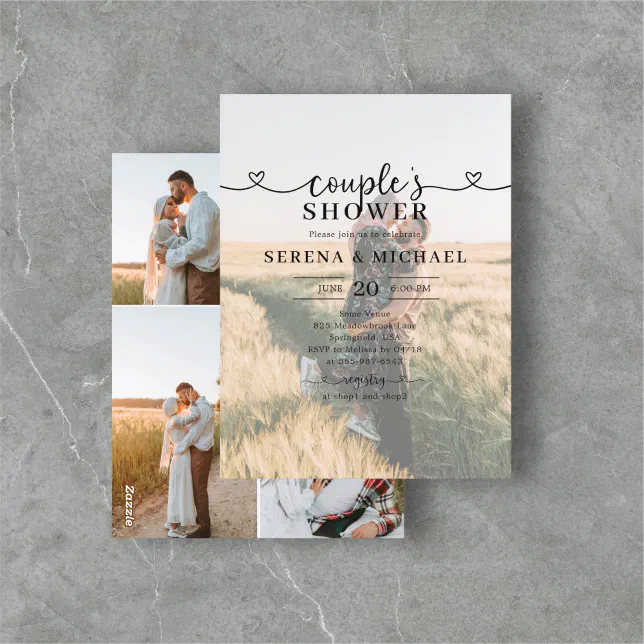Photo Heart Calligraphy Couples Shower Postcard | Zazzle