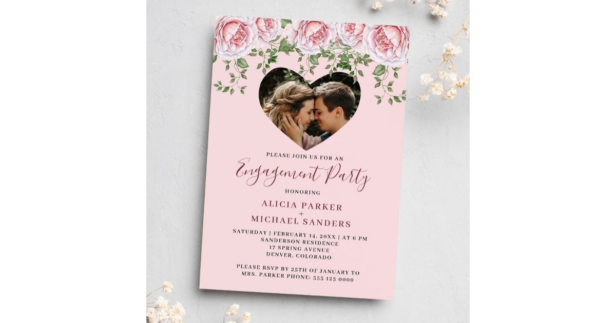 Photo heart pink Valentine engagement party Invitation | Zazzle