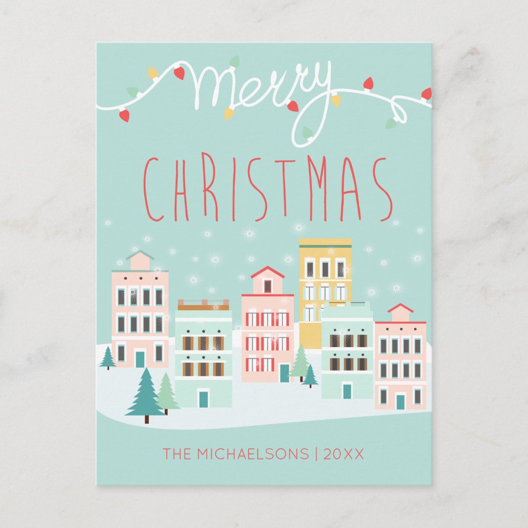 PHOTO HOLIDAY CARD | Christmas Town Scene | Zazzle