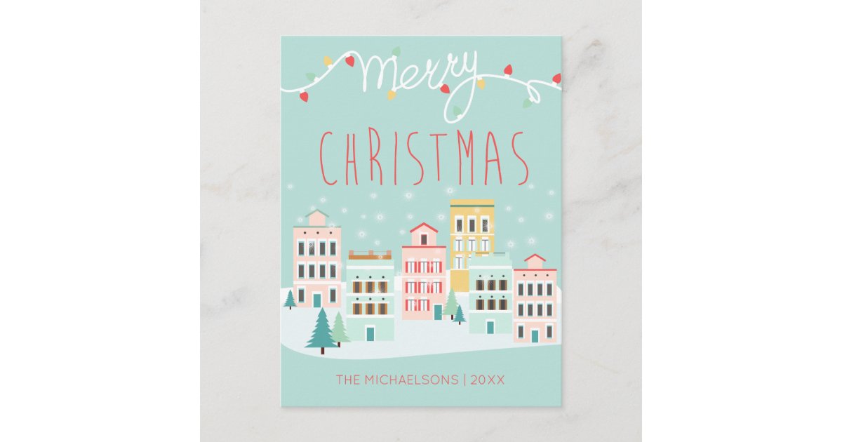 PHOTO HOLIDAY CARD | Christmas Town Scene | Zazzle