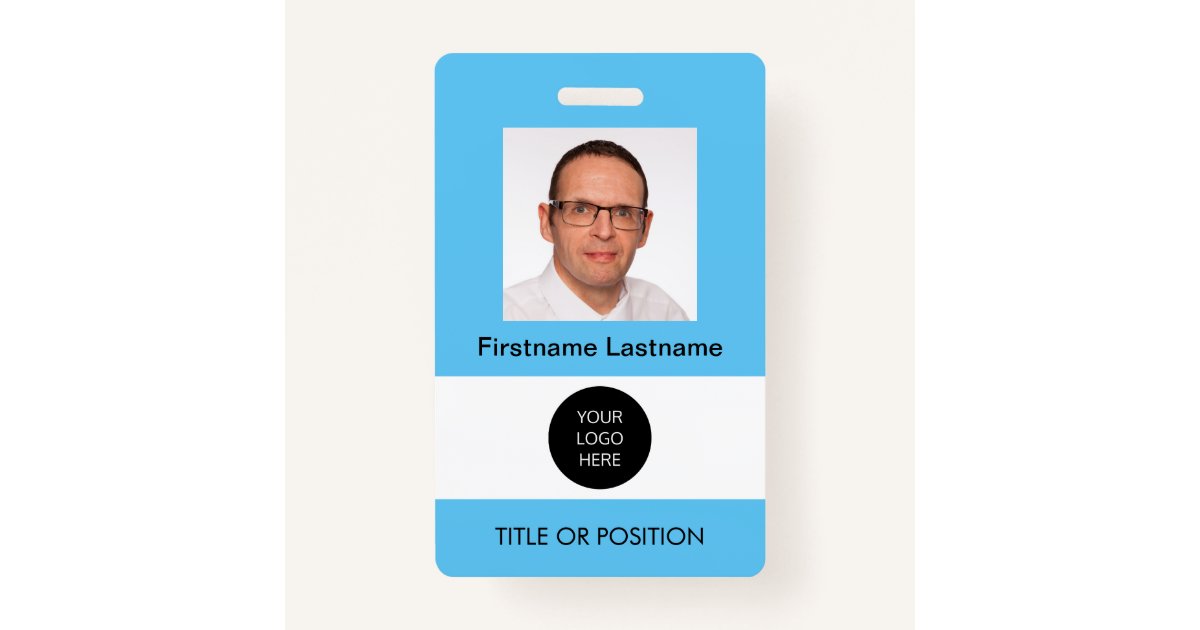 Photo ID Light Sky Blue Name Badge | Zazzle