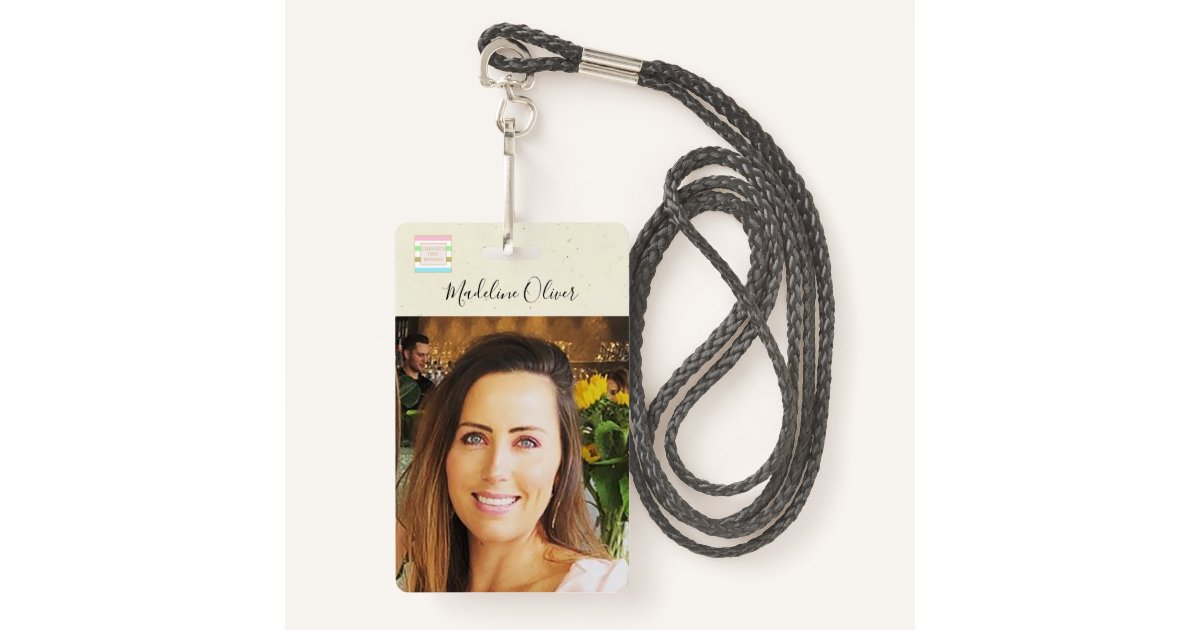 Photo ID Logo QR Code Rustic Lanyard Badge | Zazzle