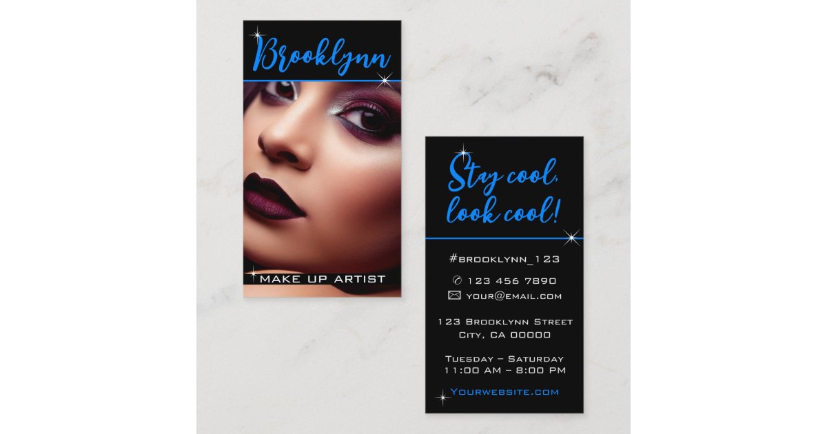 Photo Image Template Modern Cool Neon Blue Slogan Business Card | Zazzle