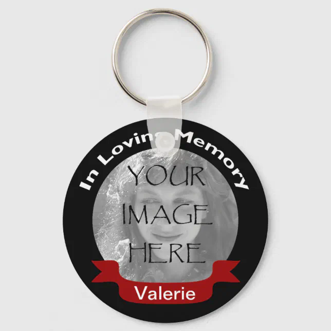 Photo In Loving Memory Black Red Personalized Keychain | Zazzle