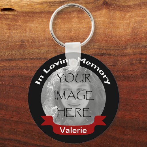 Photo In Loving Memory Black Red Personalized Keychain | Zazzle