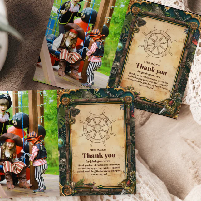 Photo Jolly Roger Pirate Birthday Party Thank You Card | Zazzle