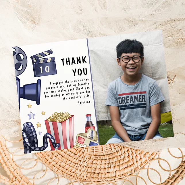 Photo Kids Movie Night Birthday Party Thank You Card | Zazzle