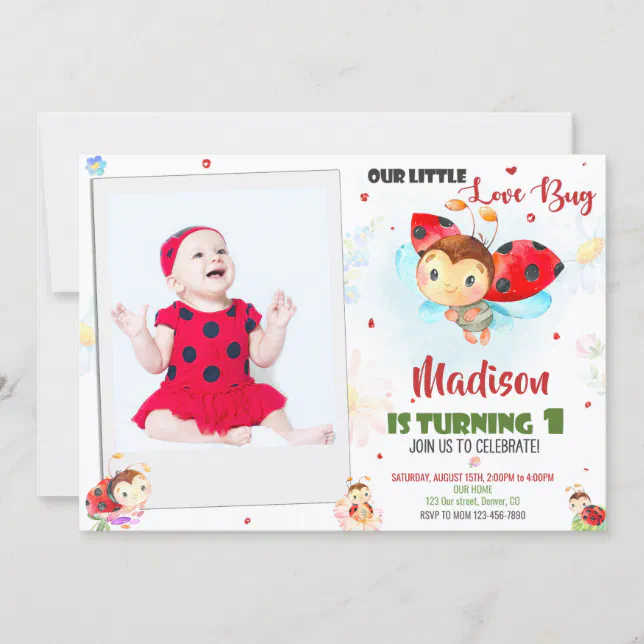 Photo Ladybug 1st birthday invitation Summer party | Zazzle