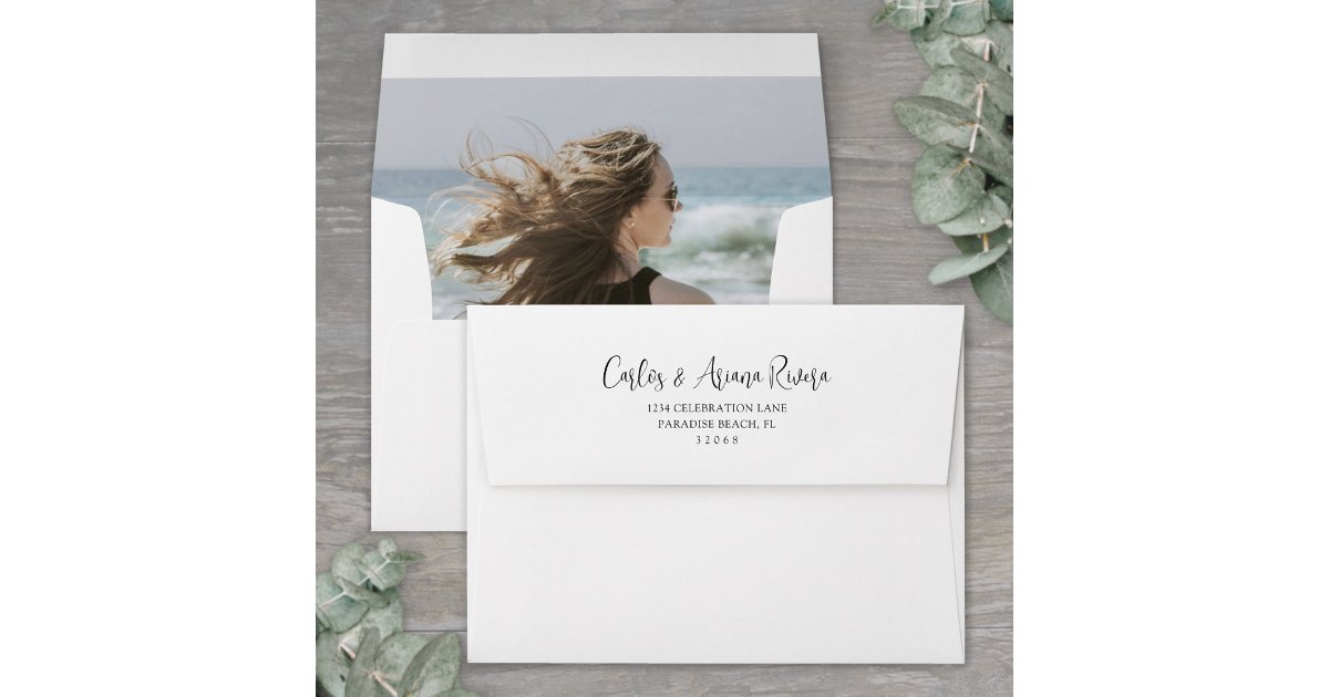 Photo Lined Chic Script Pre-Addressed Any Occasion Envelope | Zazzle