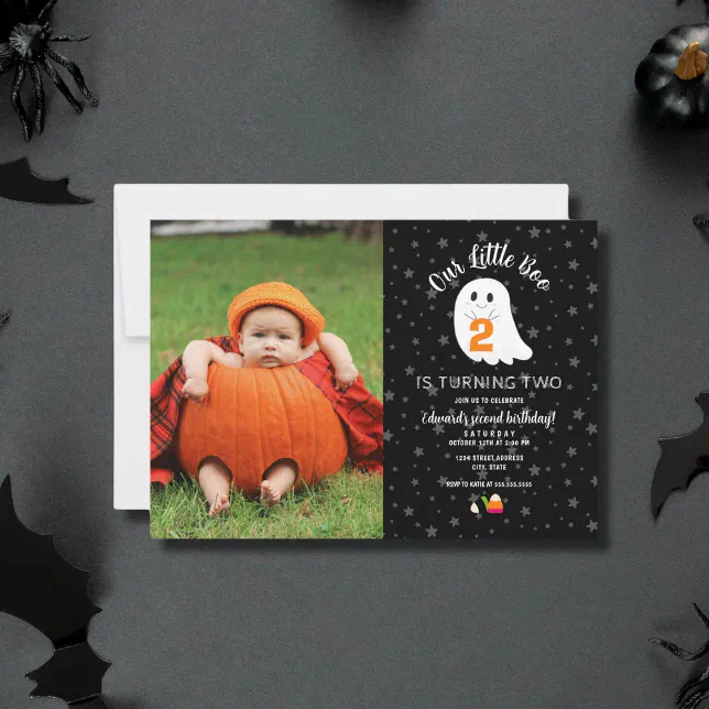 Photo Little Boo Turning 2 Halloween 2nd Birthday Invitation | Zazzle