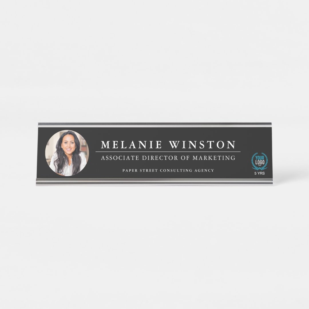 Photo | Logo Professional Office Personalized Blk Desk Name Plate | Zazzle