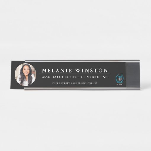 Photo | Logo Professional Office Personalized Blk Desk Name Plate | Zazzle