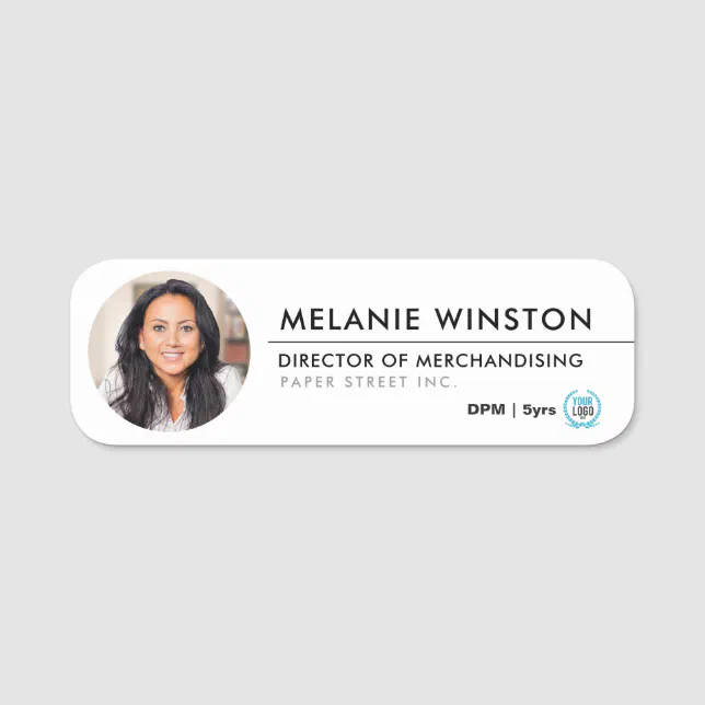 Photo | Logo Professional Simple Office Name Tag | Zazzle