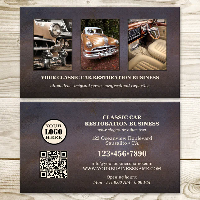 Photo Logo QR Code Classic Car Business Card | Zazzle