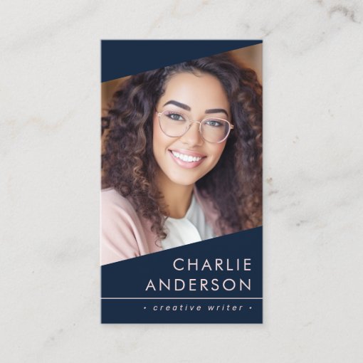 Photo logo QR code modern dark blue professional Business Card | Zazzle