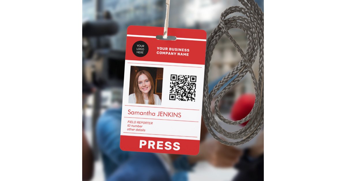 Photo logo QR CODE press pass ID Badge | Zazzle