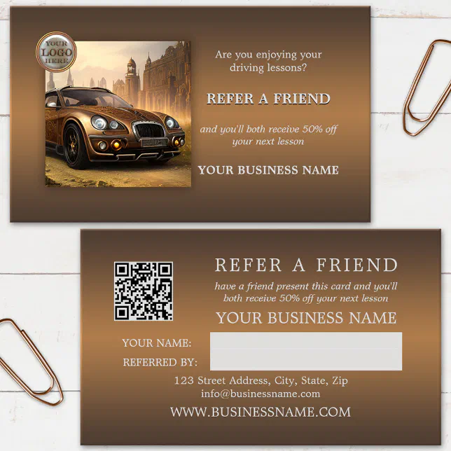 Photo Logo QR Code Steampunk Driving Instructor Referral Card | Zazzle