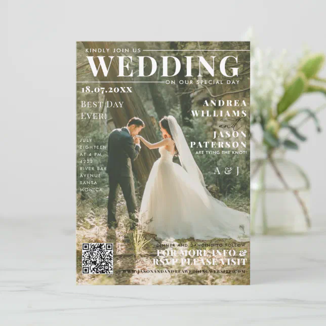 Photo Magazine Cover Wedding Invitation | Zazzle