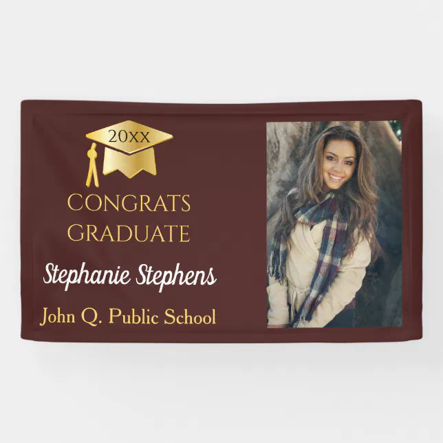 Photo Maroon Gold Congrats Graduate Name School Banner Zazzle
