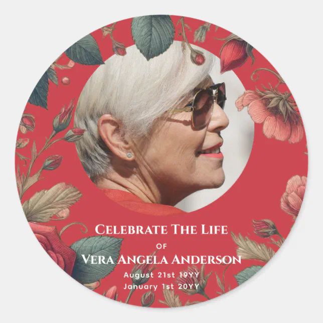 Photo Memorial Celebration of Life Funeral Gifts Classic Round Sticker ...