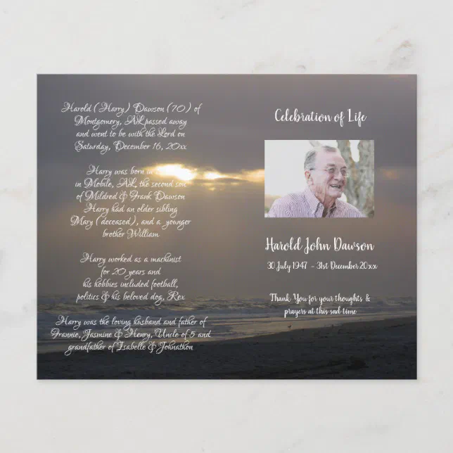 Photo Memorial Funeral Order of Service Program | Zazzle