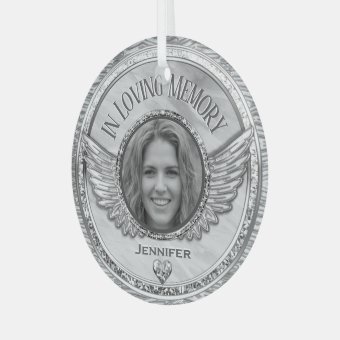Photo Memorial in Loving Memory Glass Ornament | Zazzle