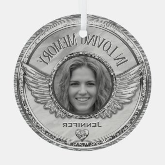 Photo Memorial in Loving Memory Glass Ornament | Zazzle