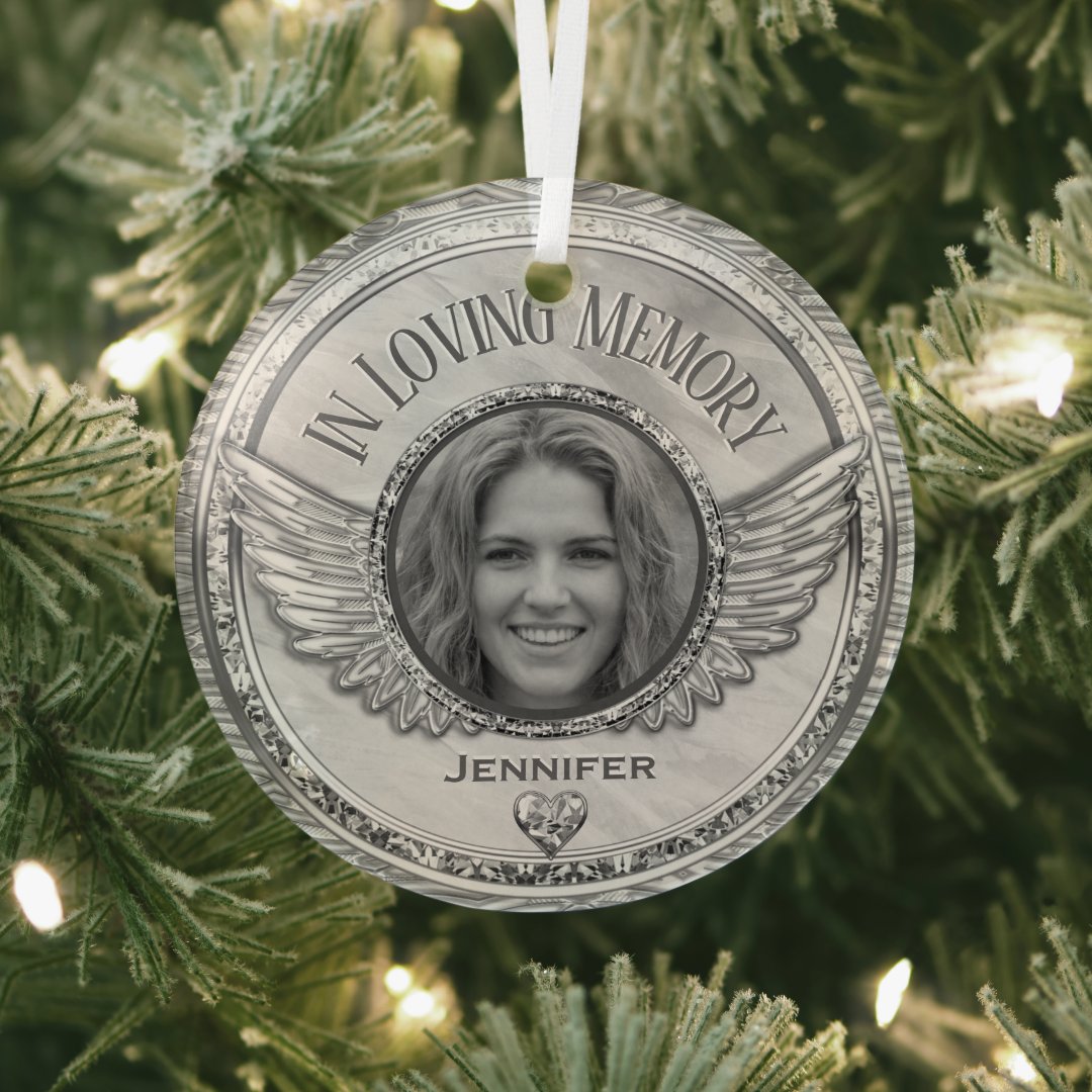 Photo Memorial in Loving Memory Glass Ornament | Zazzle