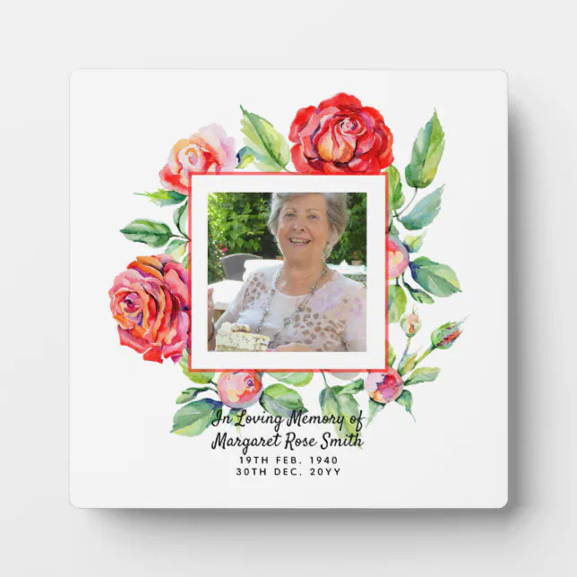 Photo Memorial Plaque Loving Memory Roses | Zazzle