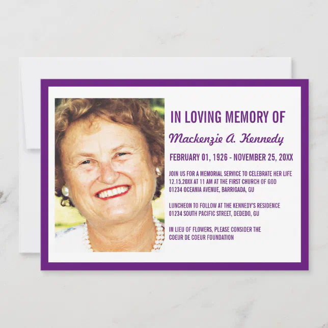 Photo Memorial Service or Funeral Invitations | Zazzle