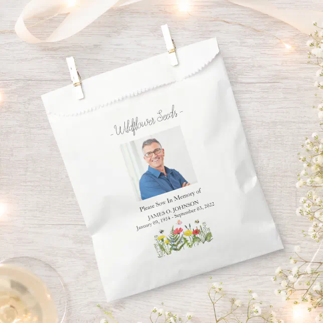 Photo Memorial Wildflower Seed Funeral Favor Bag | Zazzle