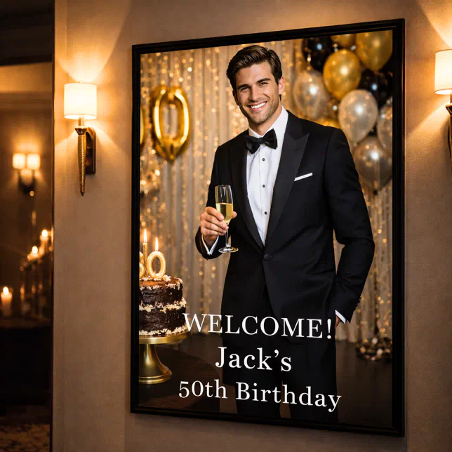Photo men guys welcome birthday party poster | Zazzle