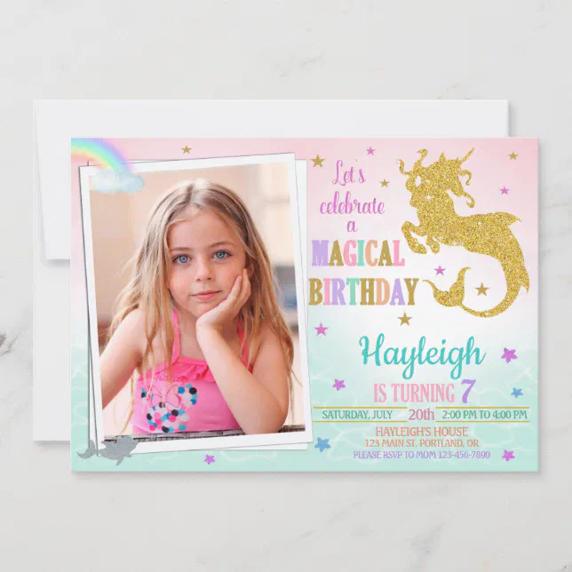 Photo Mermicorn birthday invitation Mericorn girl | Zazzle